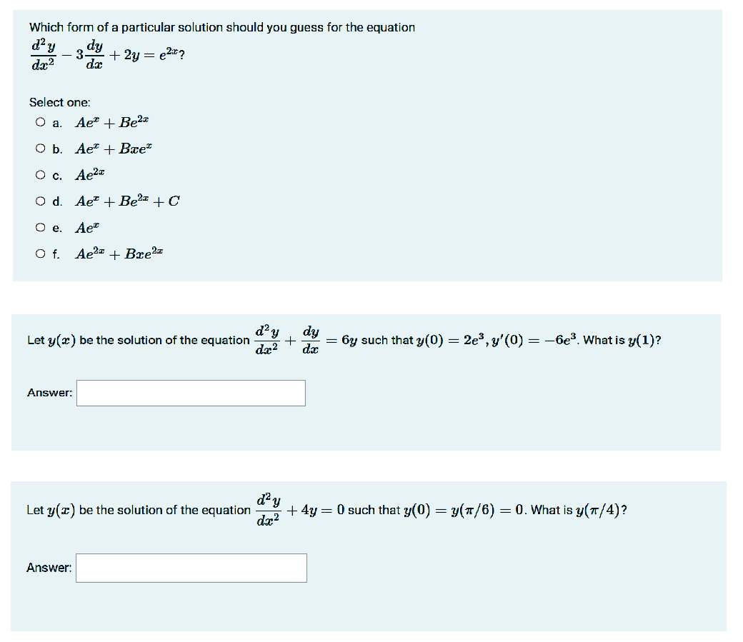 Solved Which form of a particular solution should you guess | Chegg.com