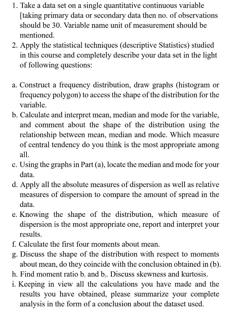 Solved 1. Take a data set on a single quantitative | Chegg.com