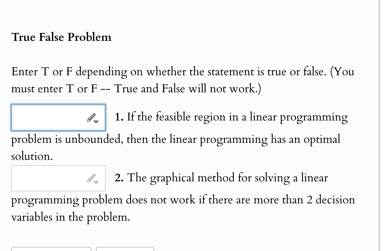 Solved True False ProblemEnter T or F depending on whether | Chegg.com