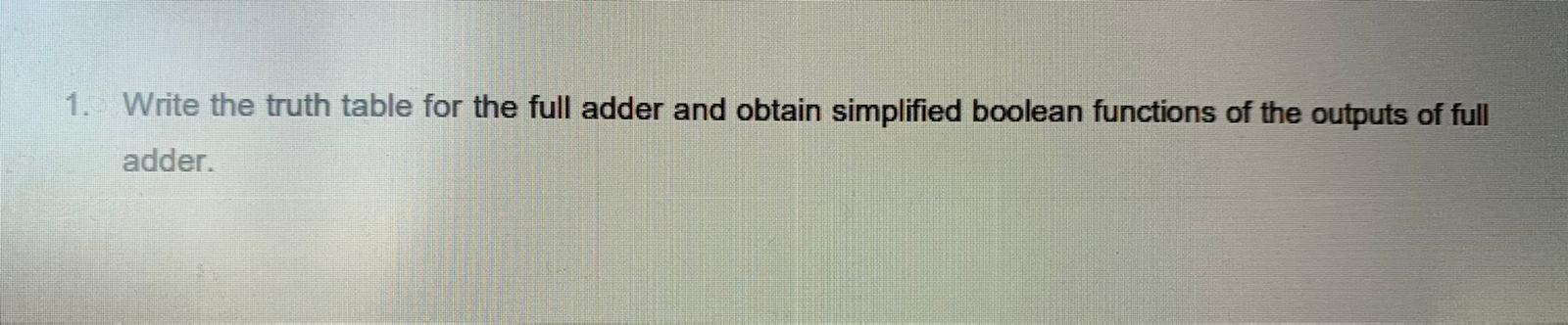 Solved 1. Write the truth table for the full adder and | Chegg.com