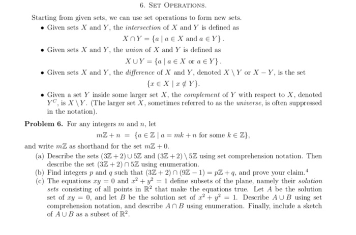 Solved 6. SET OPERATIONS Starting from given sets, we can | Chegg.com