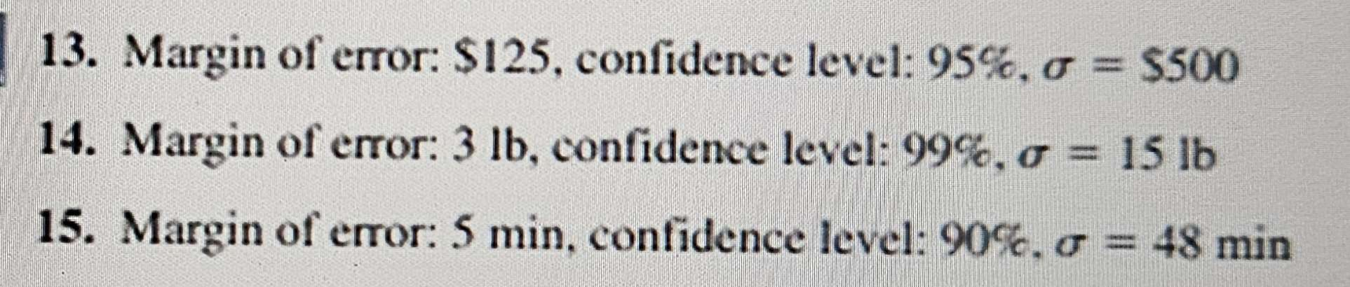 Solved Margin of error: $125, ﻿confidence level: | Chegg.com