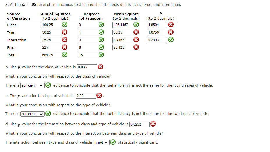 Solved a. At the a=.05 level of significance, test for | Chegg.com