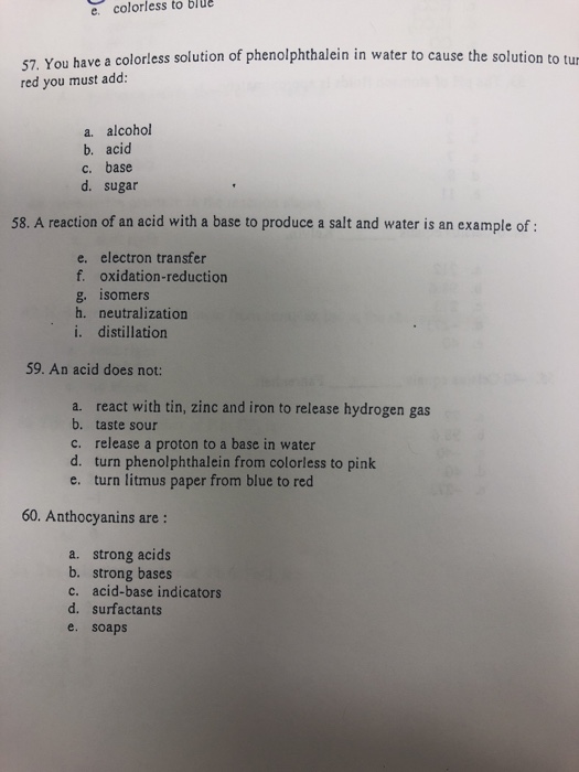 Solved to blue e. colorless have a colorless solution of | Chegg.com