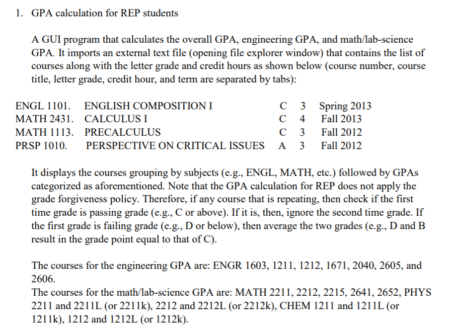 Solved 1. GPA calculation for REP students A GUI program | Chegg.com