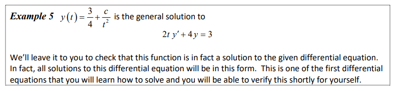 Solved Example 5y(t)=34+ct2 ﻿is the general solution | Chegg.com