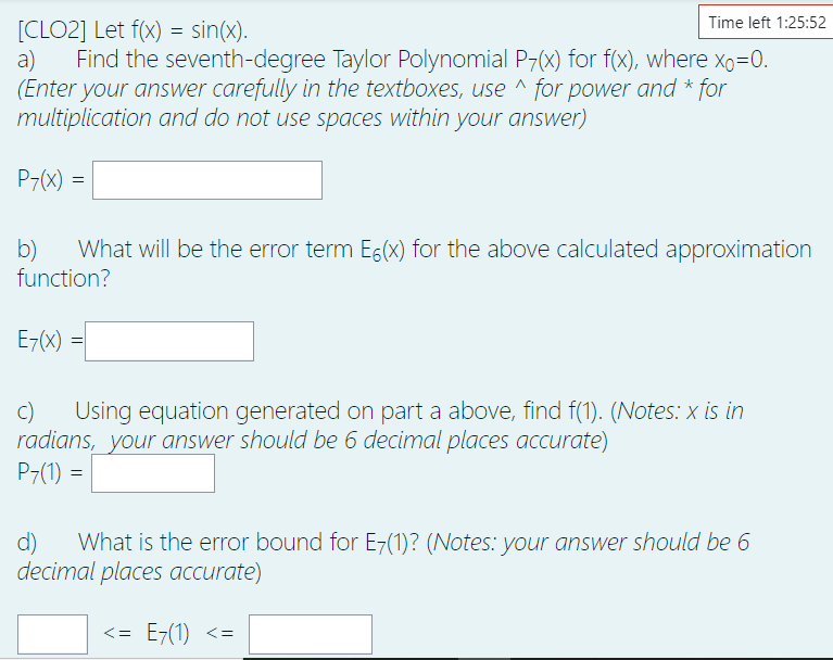 Solved [CLO2] Let f(x) = sin(x). Time left 1:25:52 a) Find | Chegg.com