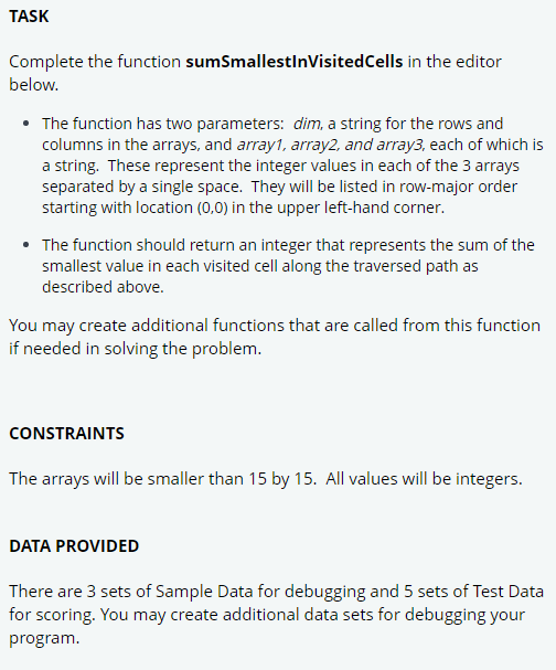 Solved PROBLEM STATEMENT Given 3 two-dimensional arrays of | Chegg.com
