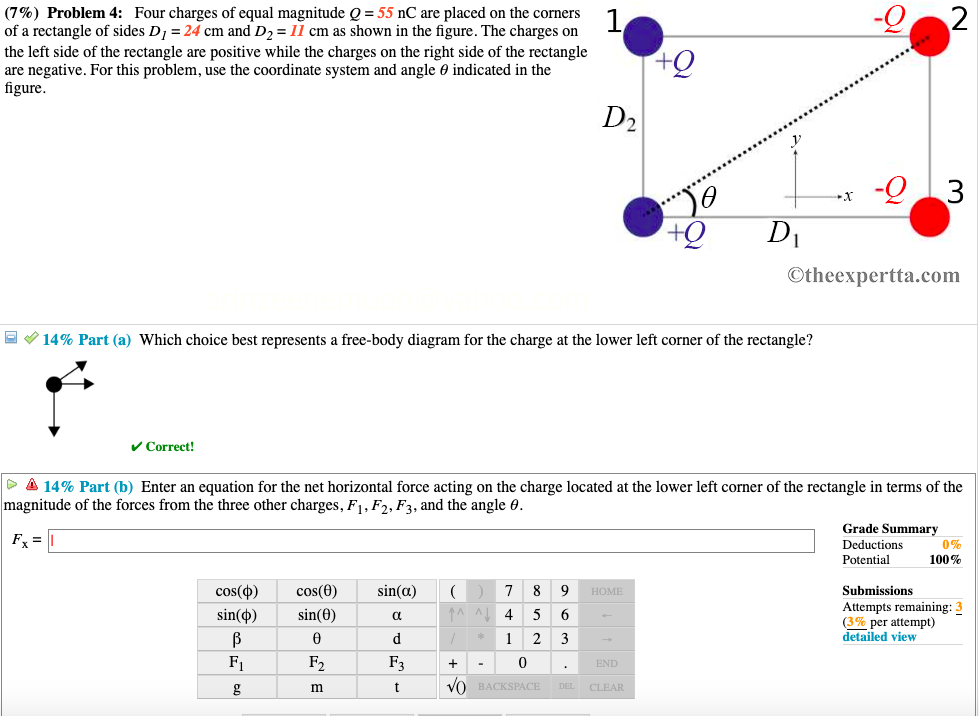 Solved: (7%) Problem 4: Four Charges Of Equal Magnitude Q ... | Chegg.com