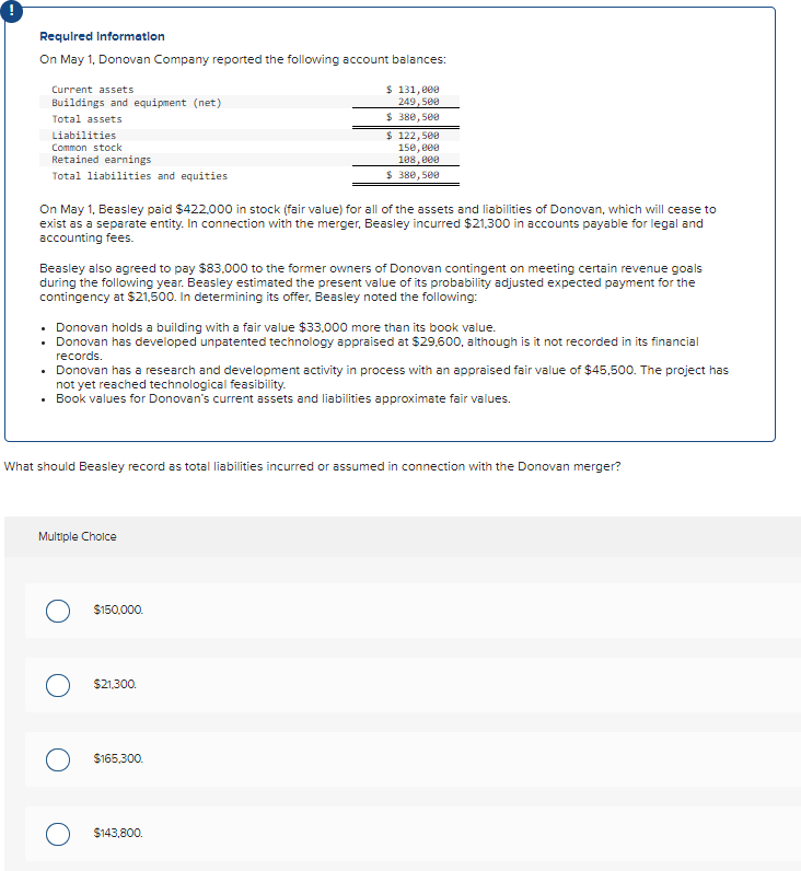 Solved Requlred Informetion On May 1, Donovan Company | Chegg.com