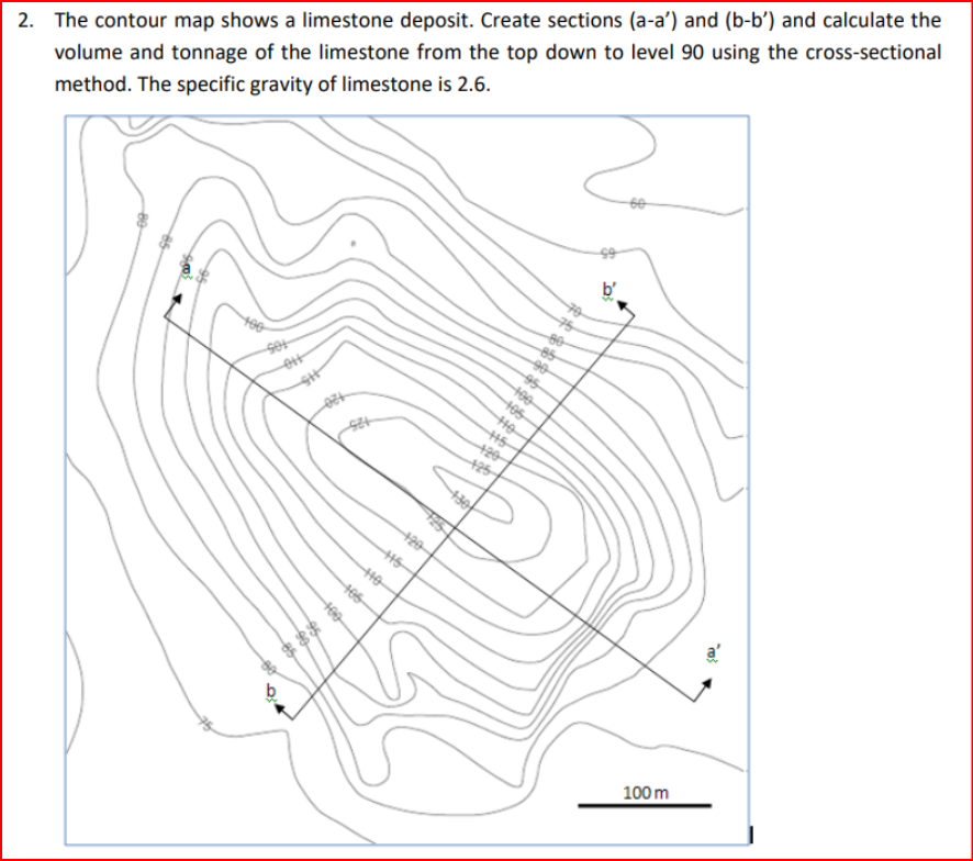 Solved 2. The contour map shows a limestone deposit. Create | Chegg.com