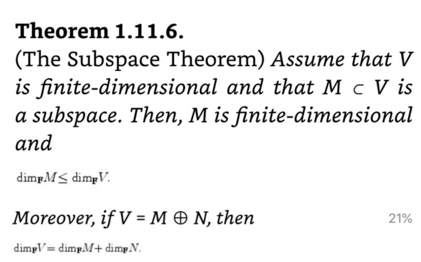 Solved Theorem 1.11.6. (The Subspace Theorem) Assume that V | Chegg.com