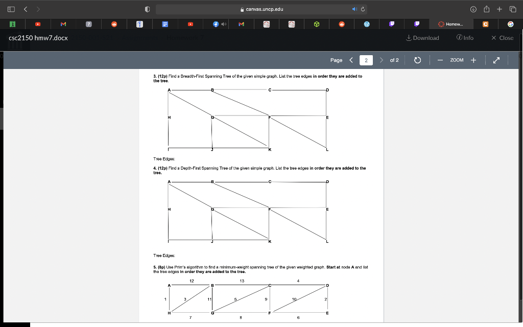 Solved 3. (12p) Find a Breadth-First Spanning Tree of the | Chegg.com