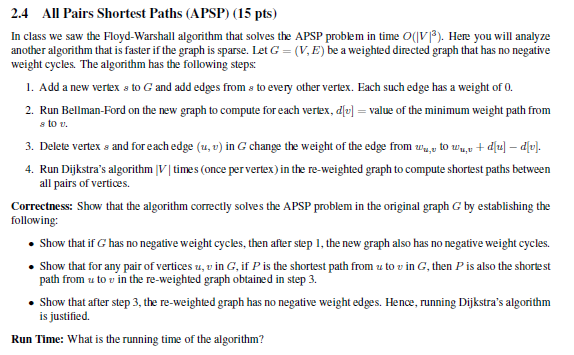 2.4 All Pairs Shortest Paths (APSP) (15 pts) In class | Chegg.com
