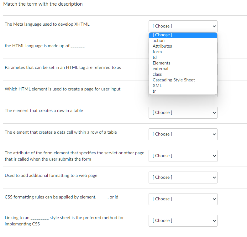Solved Match the term with the description The Meta language | Chegg.com