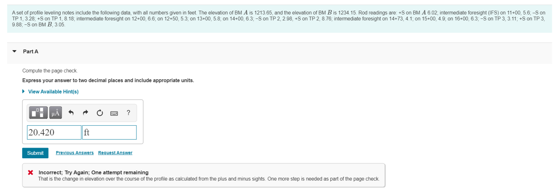 Solved A set of profile leveling notes include the following | Chegg.com
