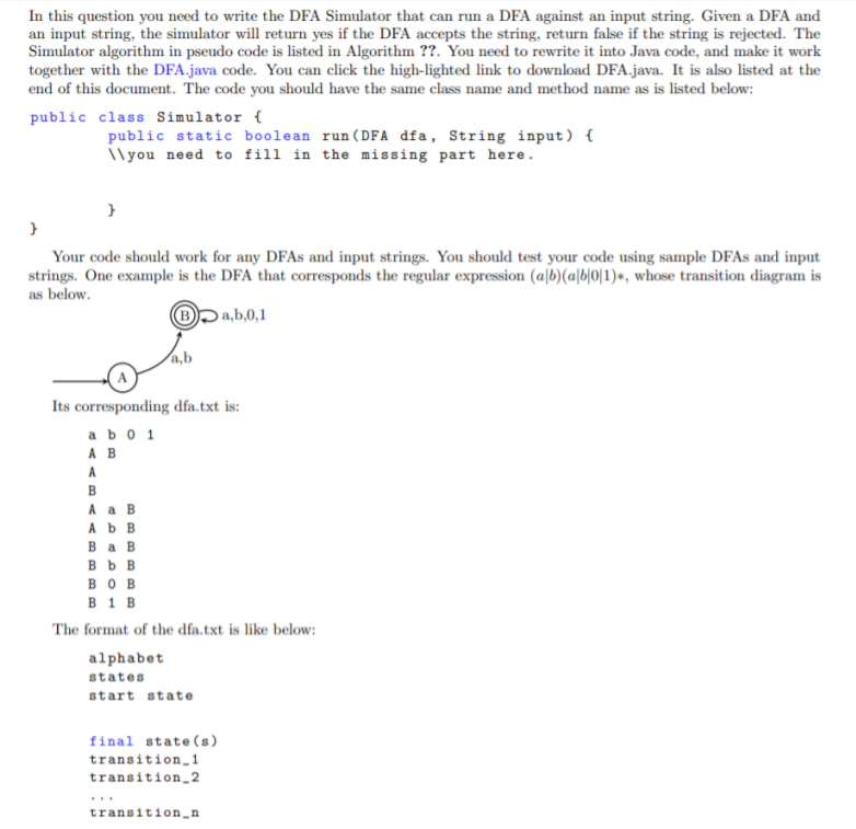 Solved In this question you need to write the DFA Simulator | Chegg.com