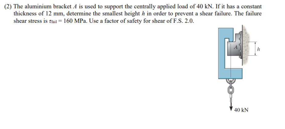 Solved (2) The aluminium bracket A is used to support the | Chegg.com
