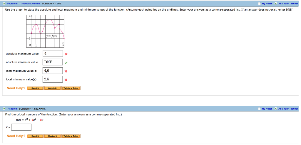 Solved 1/4 points Provious Answers SCalcET8 4.1.005. My | Chegg.com