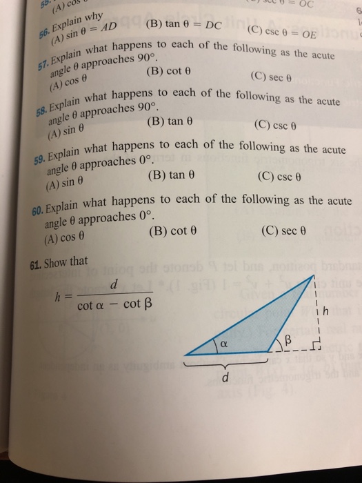 Solved (A) cos 56.A) sin θ 57 A)COS lain whydn (B) tan θ-DC | Chegg.com