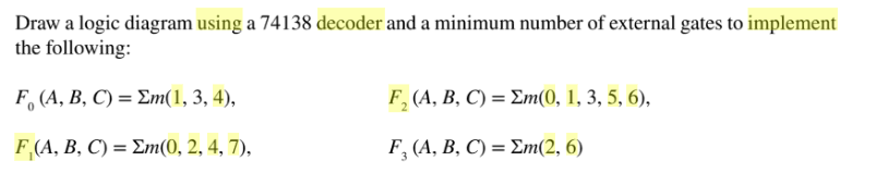 Draw a logic diagram using a 74138 decoder and a | Chegg.com