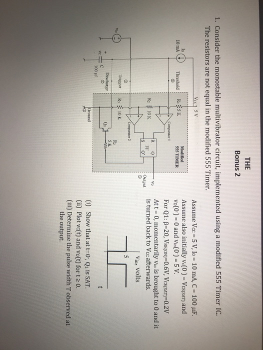 Solved THE Bonus 2 1. Consider the monostable multivibrator | Chegg.com