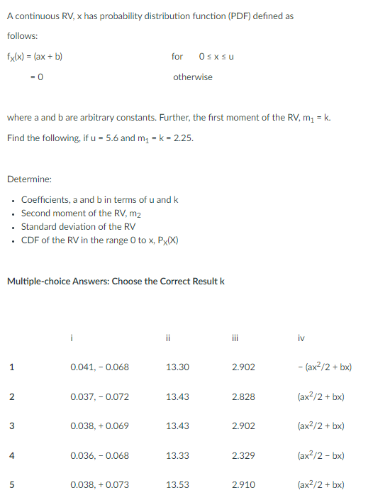 Solved A continuous RV, x has probability distribution | Chegg.com