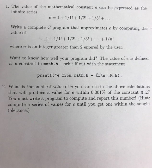 Solved 1. The value of the mathematical constant e can be | Chegg.com