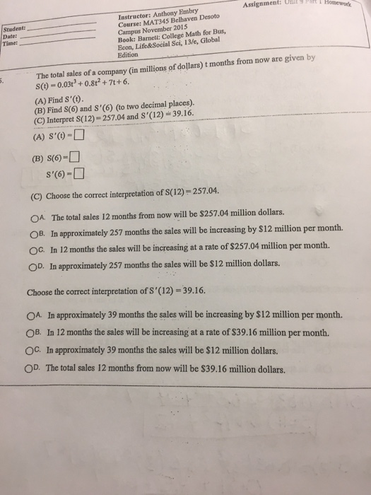 Solved Assignment: Unit nt Homwork Instructor: Anthony Embry | Chegg.com