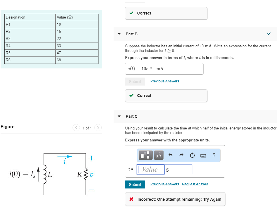 Solved Correct Value (2) Designation R1 R2 R3 R4 R5 R6 10 | Chegg.com