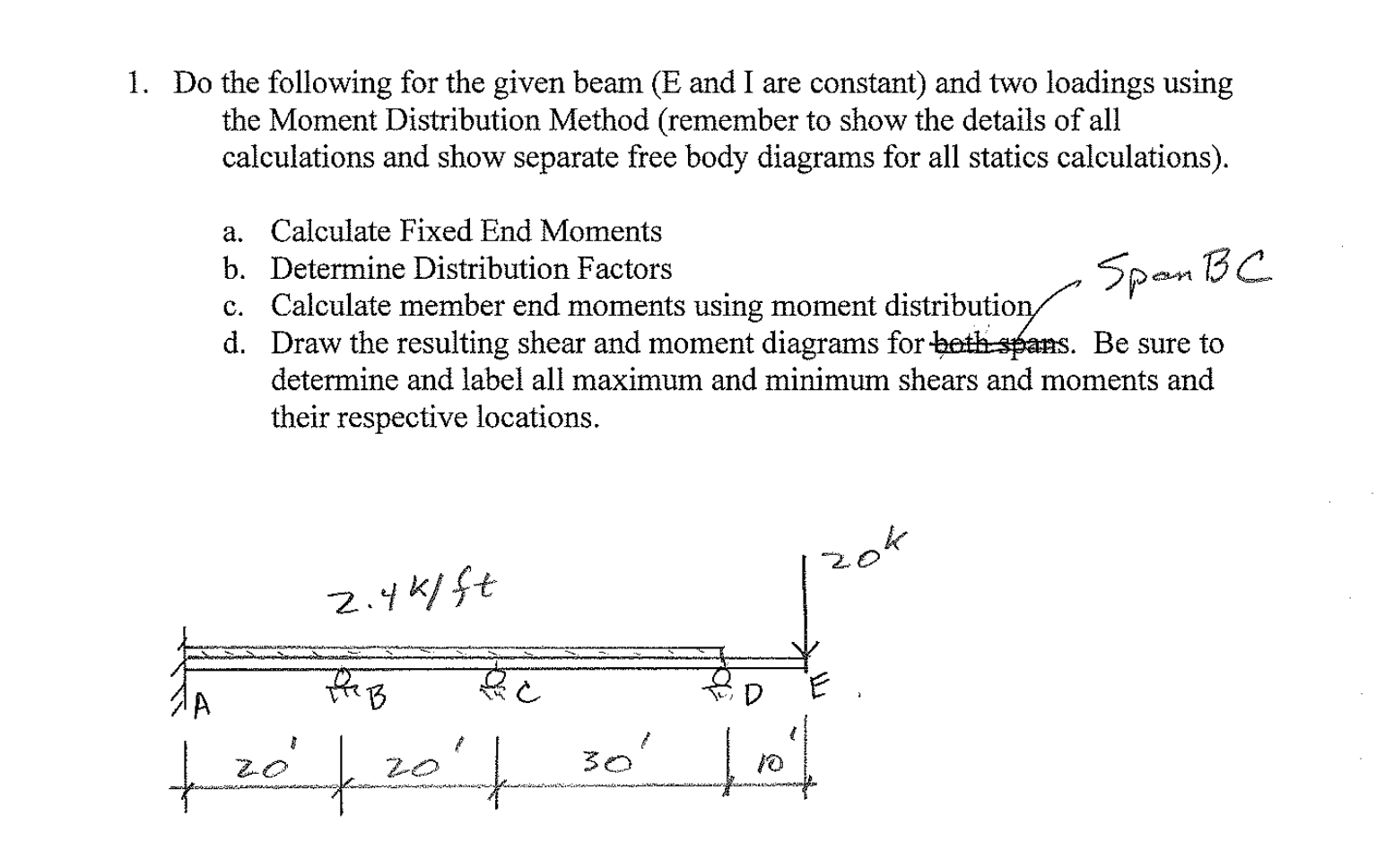 Solved 1. Do the following for the given beam (E and I are | Chegg.com