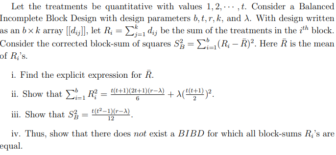 Let the treatments be quantitative with values 1, 2, | Chegg.com