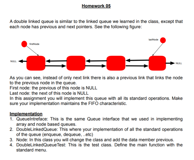 Homework 05 A double linked queue is similar to the | Chegg.com