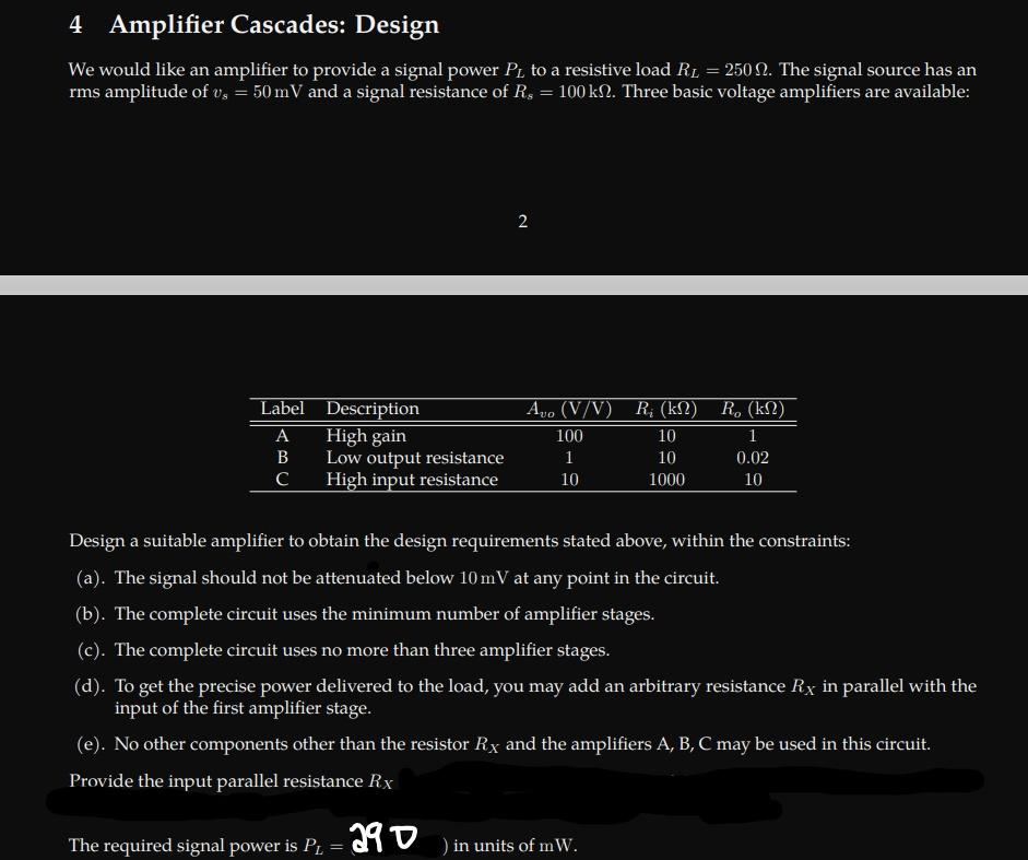 Solved 4 Amplifier Cascades: Design We would like an | Chegg.com