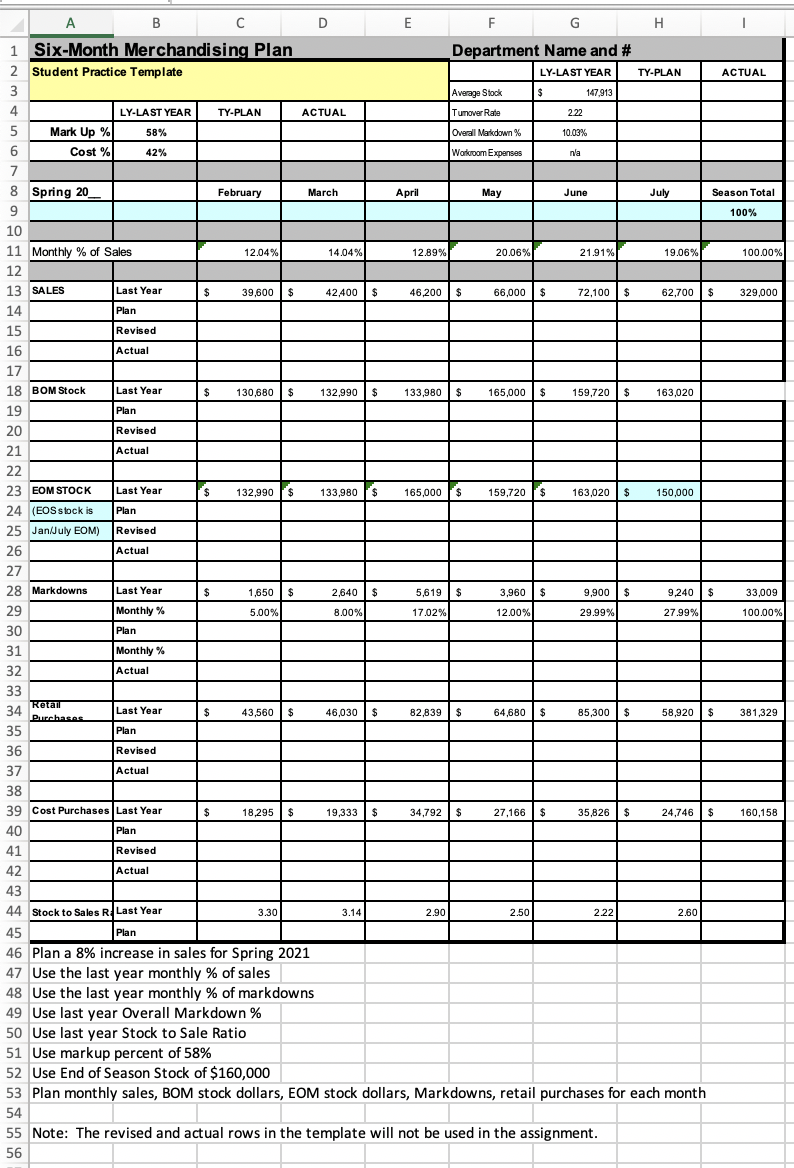 Complete a season six-month merchandising plan using | Chegg.com