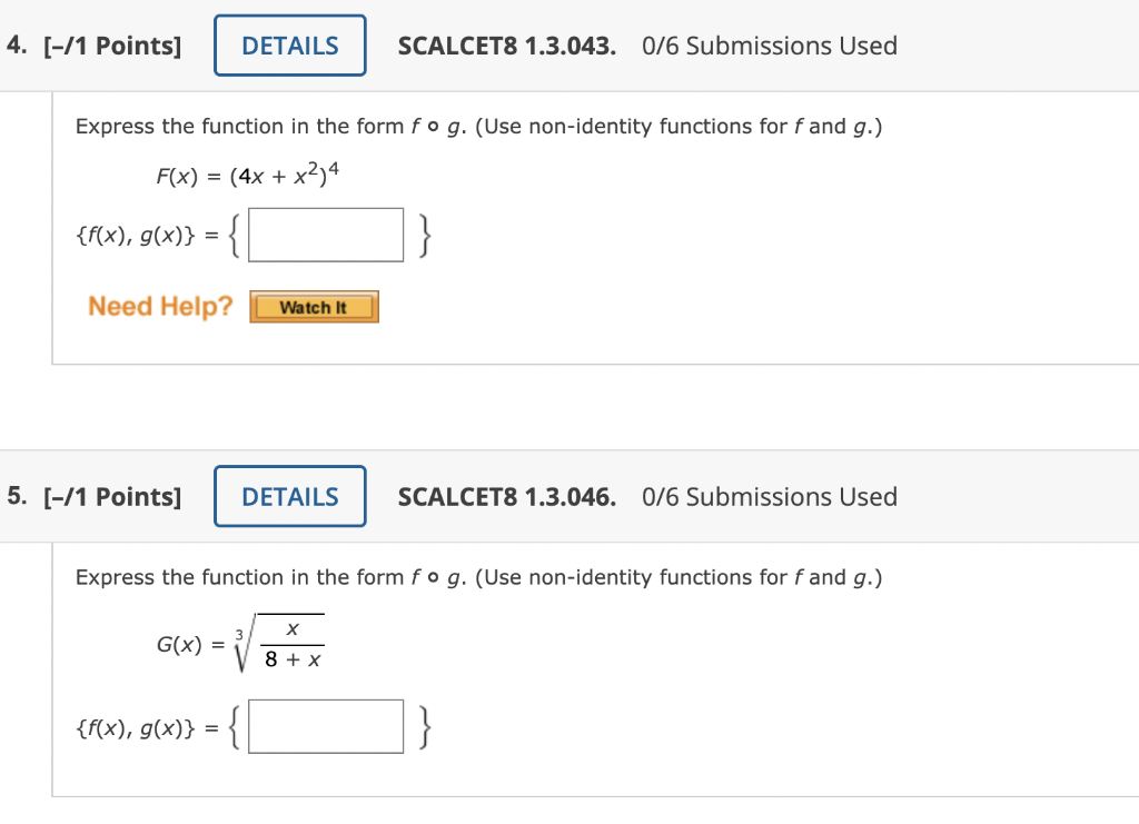 Solved 4. [-/1 Points] DETAILS SCALCET8 1.3.043. 0/6 | Chegg.com