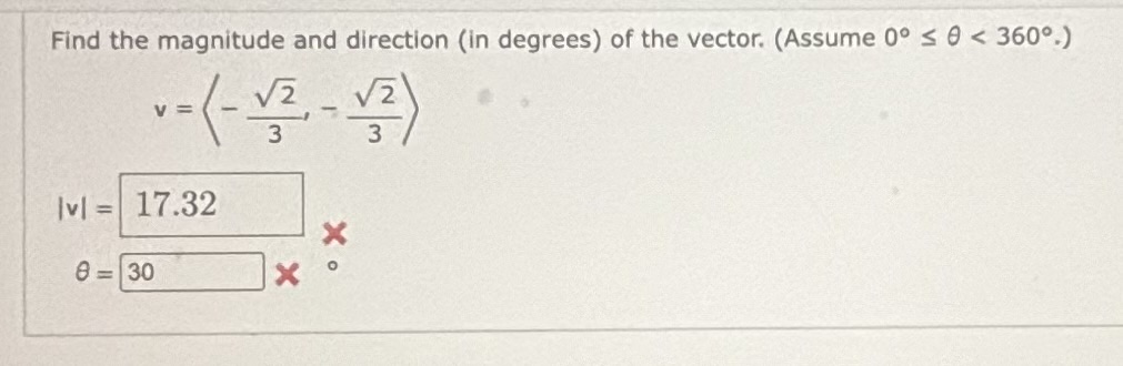 Solved Find the magnitude and direction (in degrees) of the | Chegg.com