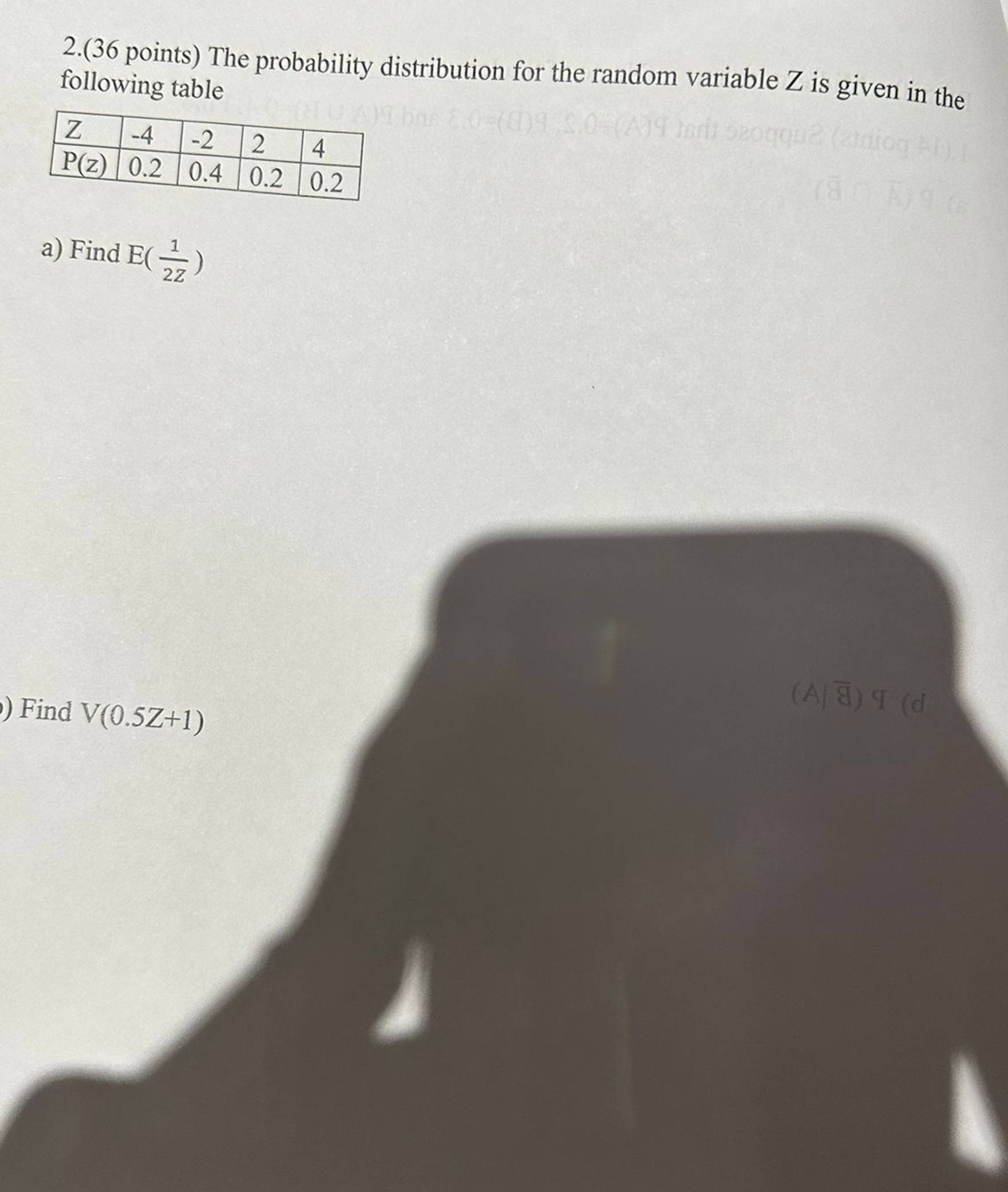 Solved The probability distribution for the random variable | Chegg.com