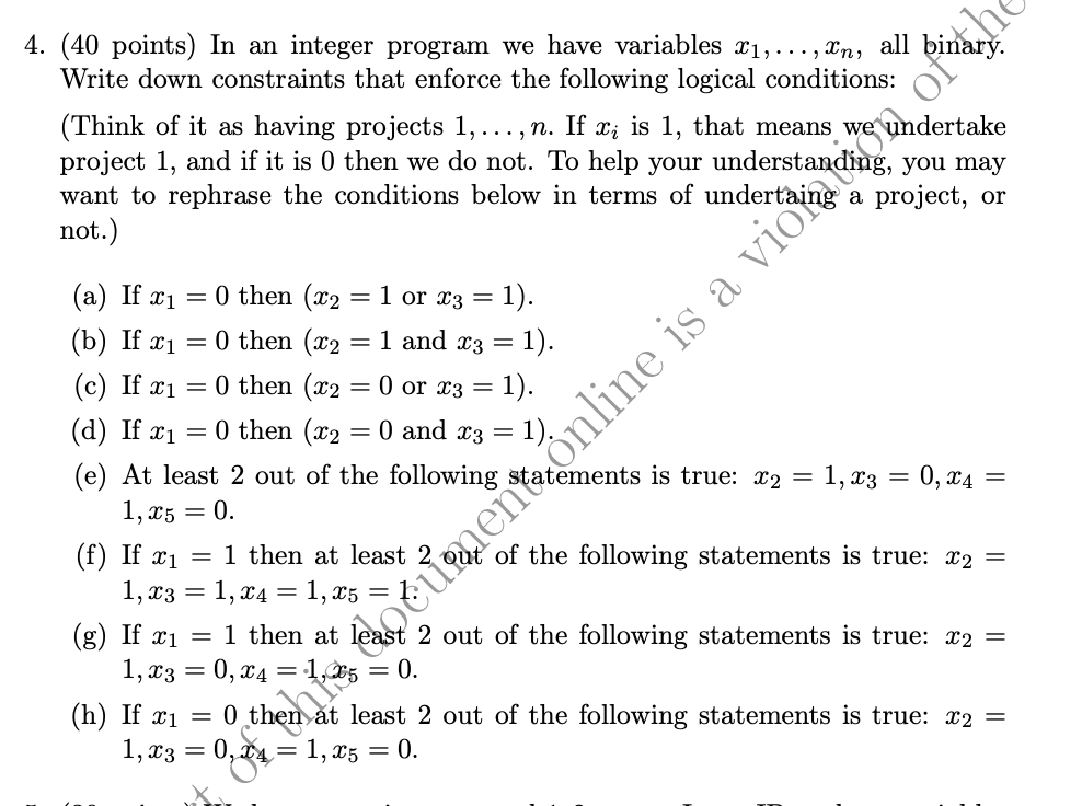 Solved (40 points) In an integer program we have variables | Chegg.com