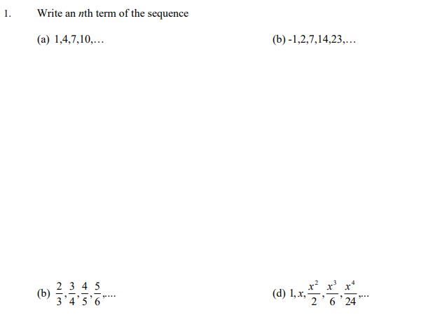 Solved Write an nth term of the sequence (a) 1,4,7,10,… (b) | Chegg.com