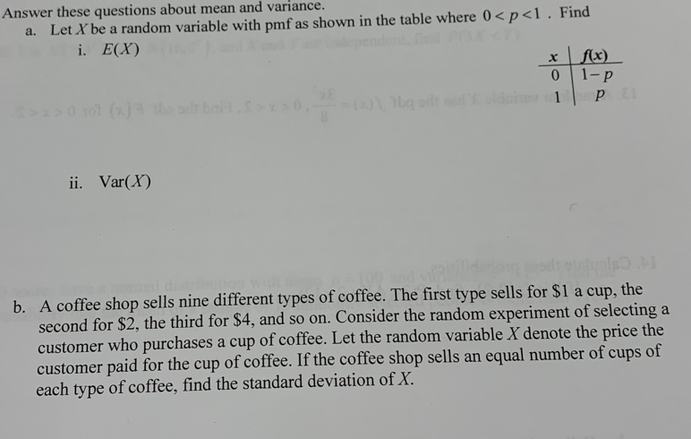 Solved х Answer these questions about mean and variance. a. | Chegg.com