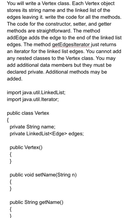 Solved You will write a Graph class. A Graph object stores | Chegg.com