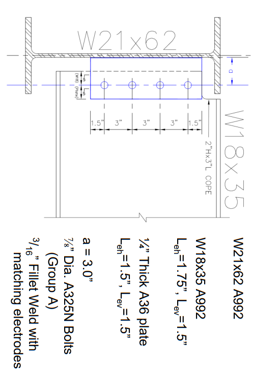 Solved W18x35 A992 Leh=1.75",Lev=1.5" 1/4 " Thick A36 plate | Chegg.com