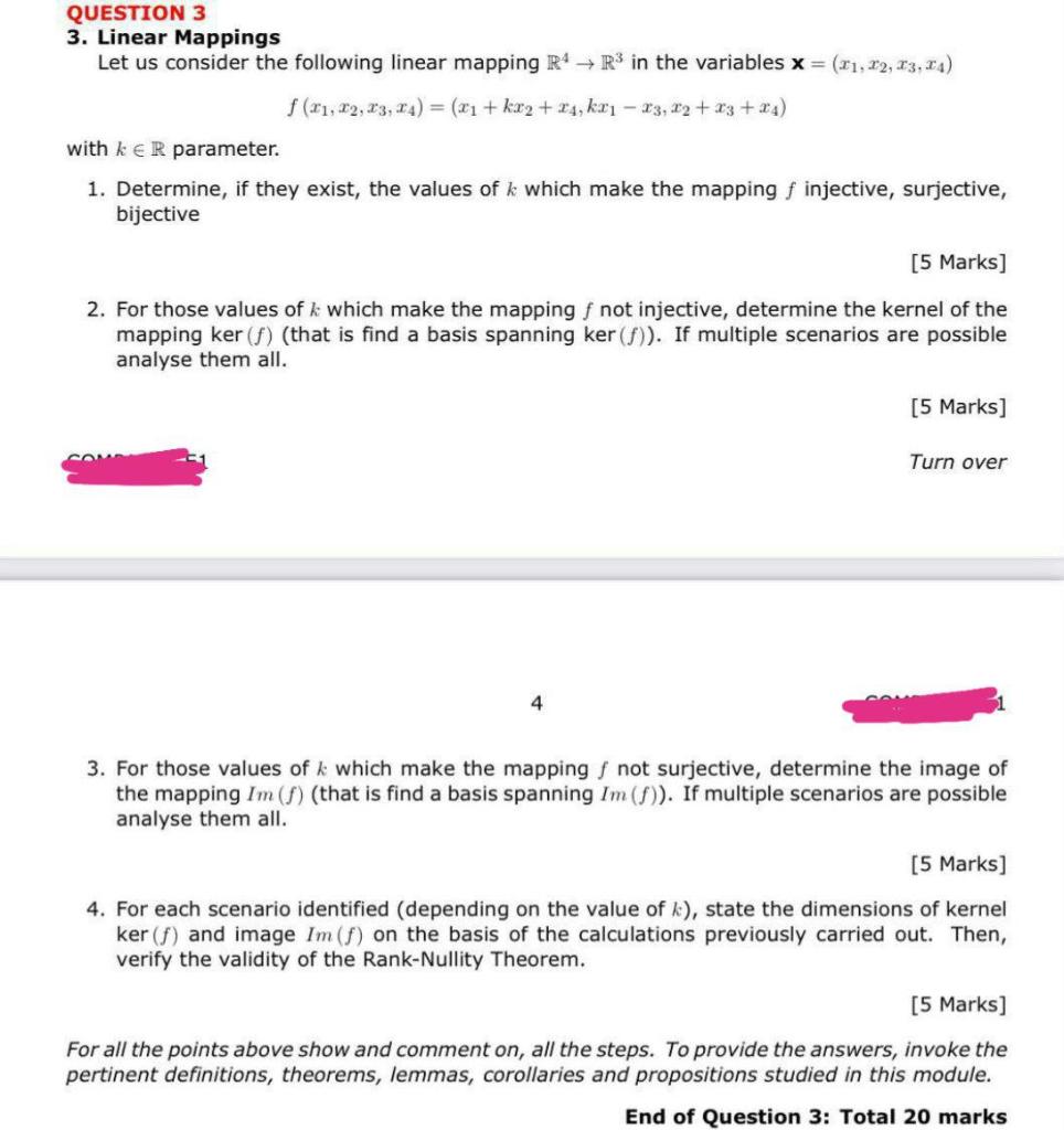 Solved QUESTION 3 3. Linear Mappings Let us consider the | Chegg.com