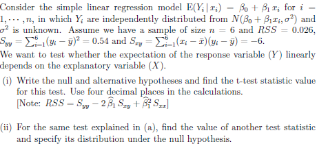 Solved Consider the simple linear regression model E(Y: 1;) | Chegg.com