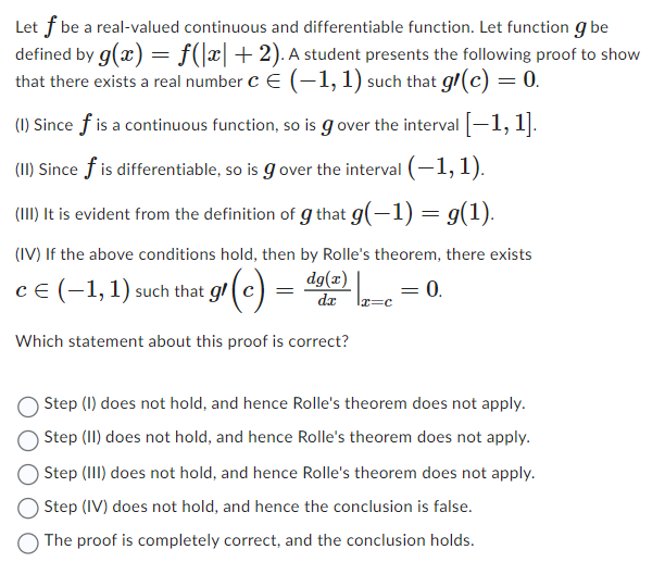 Solved Let f be a real-valued continuous and differentiable | Chegg.com