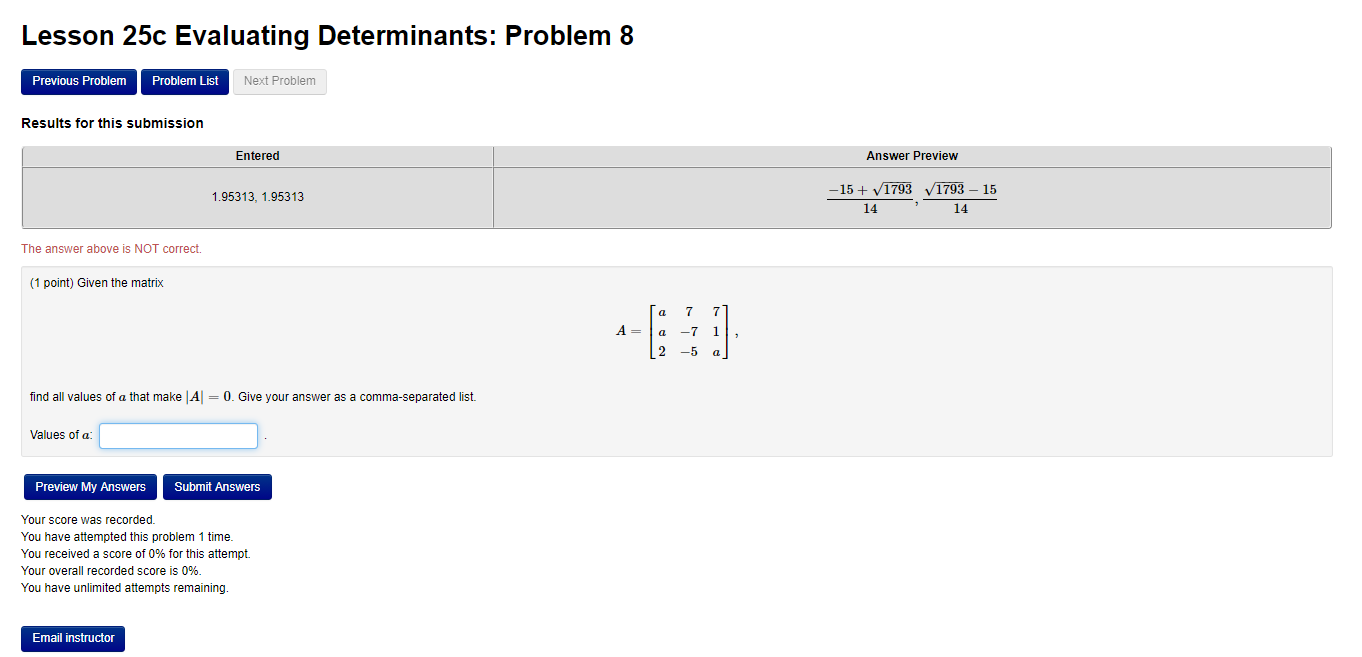 Solved Lesson 25c Evaluating Determinants: Problem 8 | Chegg.com