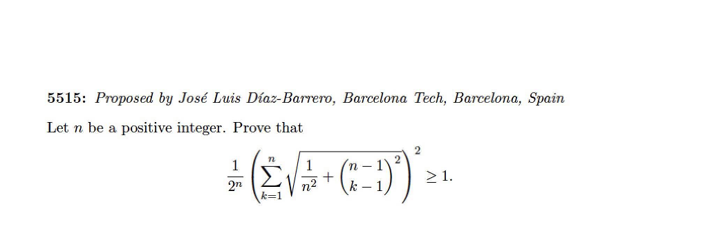 Solved 5515: Proposed by José Luis Díaz-Barrero, Barcelona | Chegg.com
