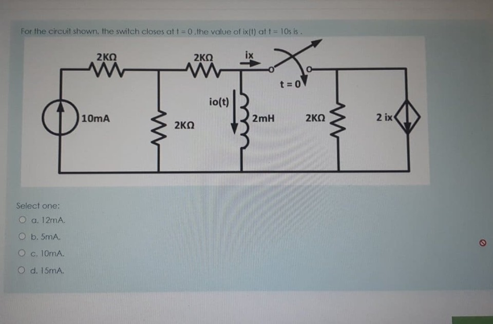 Solved For the circuit shown. the switch closes at t = 0.the | Chegg.com