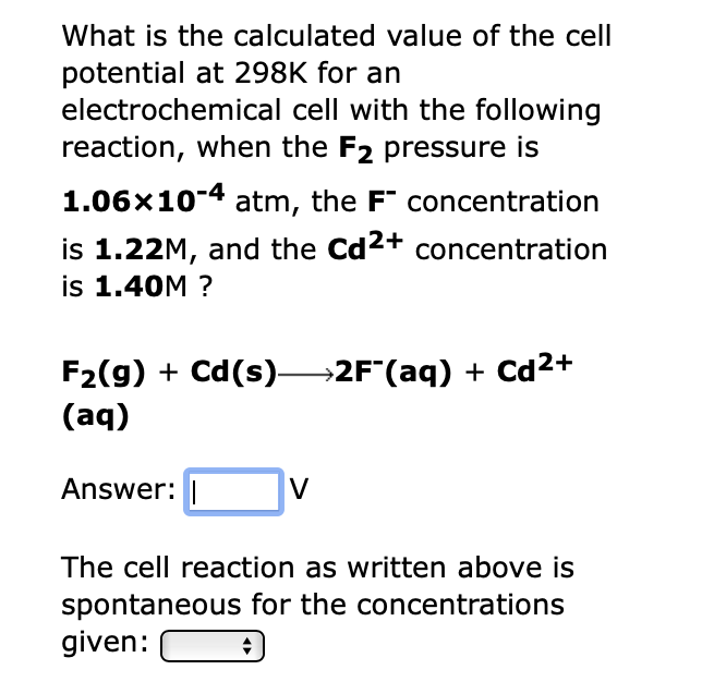Solved What is the calculated value of the cell potential at | Chegg.com